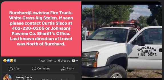 Warrant issued for suspect in Burchard's stolen fire truck - RIVER ...